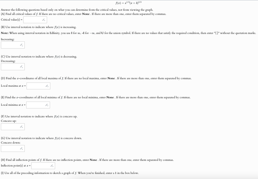 Solved f(x)=x13(x+3)23Answer the following questions based | Chegg.com