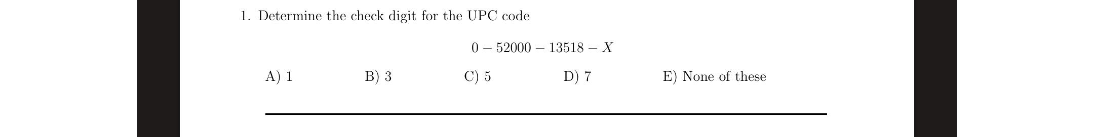 Solved Determine the check digit for the UPC | Chegg.com