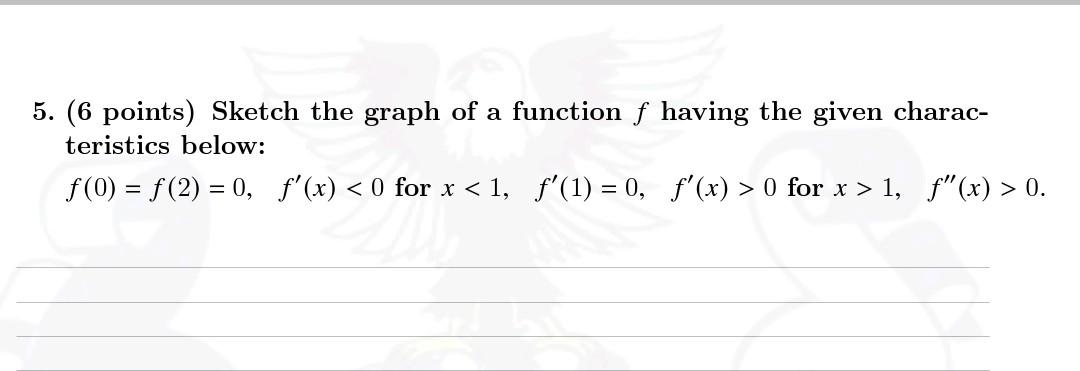 Solved 5. (6 points) Sketch the graph of a function f having | Chegg.com