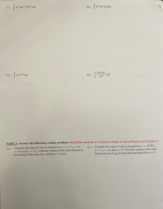 Solved PART 2: Calculate the following iodefinite integrals | Chegg.com