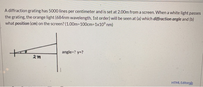 Solved A diffraction grating has 5000 lines per centimeter | Chegg.com