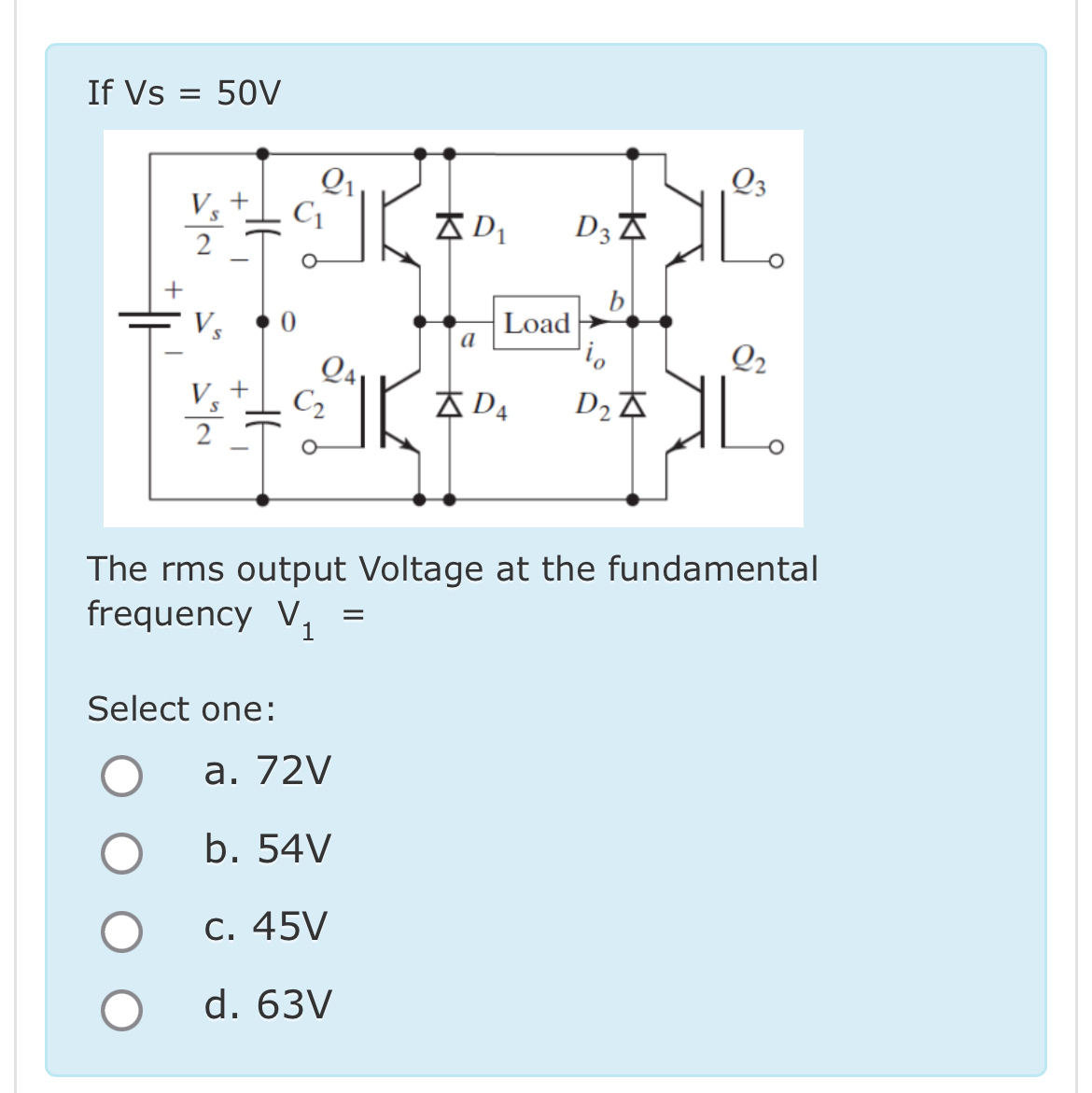 Solved The rms output Voltage at the fundamental frequency | Chegg.com