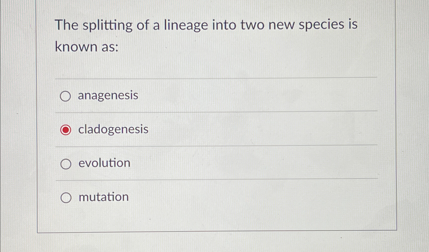 Solved The splitting of a lineage into two new species is | Chegg.com