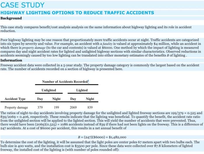 Solved AfurmatienCASE STUDY HIGHWAY LIGHTING OPTIONS TO | Chegg.com