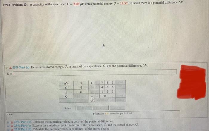Solved 7\%) Problem 13: A capacitor with capacitance | Chegg.com