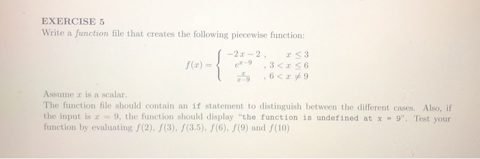 Solved E 9 Exercise 5 Write A Function File That Creates The 4822