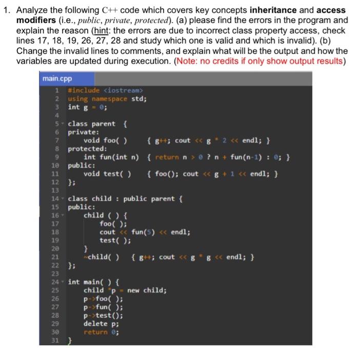 Analyze the following C++ code which covers key | Chegg.com