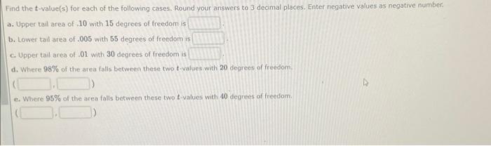 Solved Find the t-value(s) for each of the following cases. | Chegg.com