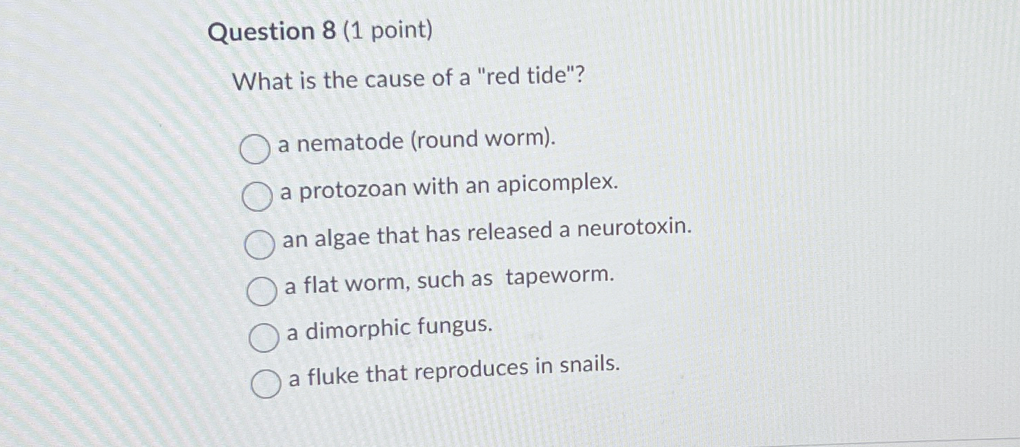 Solved Question 8 (1 ﻿point)What is the cause of a "red | Chegg.com