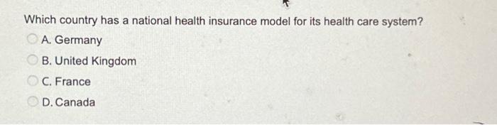 Solved Which country has a national health insurance model | Chegg.com