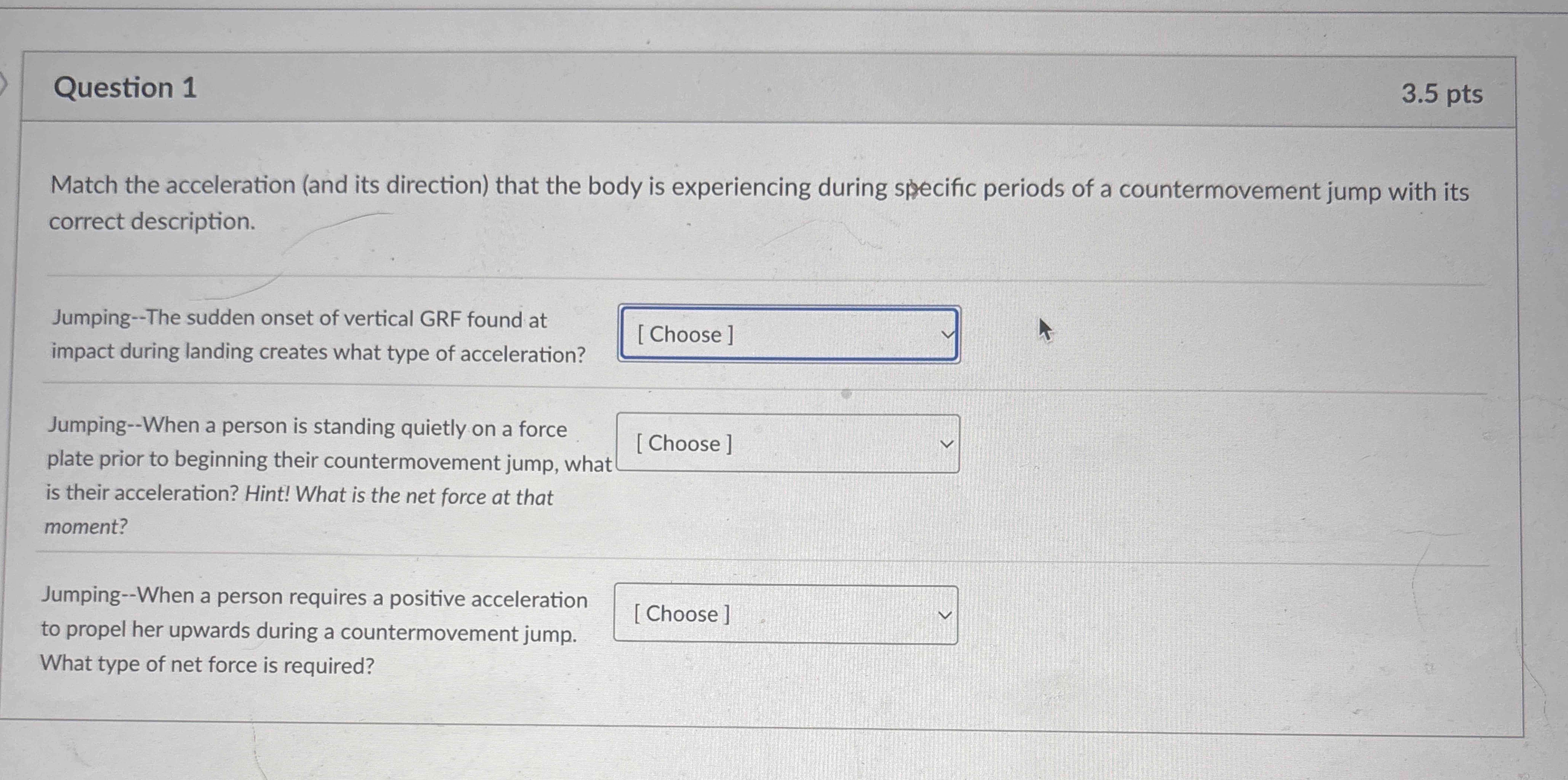 Solved Question 1Match the acceleration (and its direction) | Chegg.com