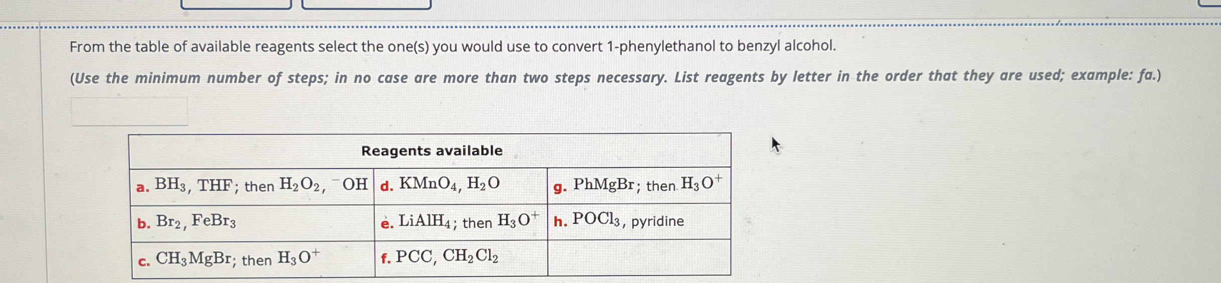 Solved From the table of available reagents select the | Chegg.com