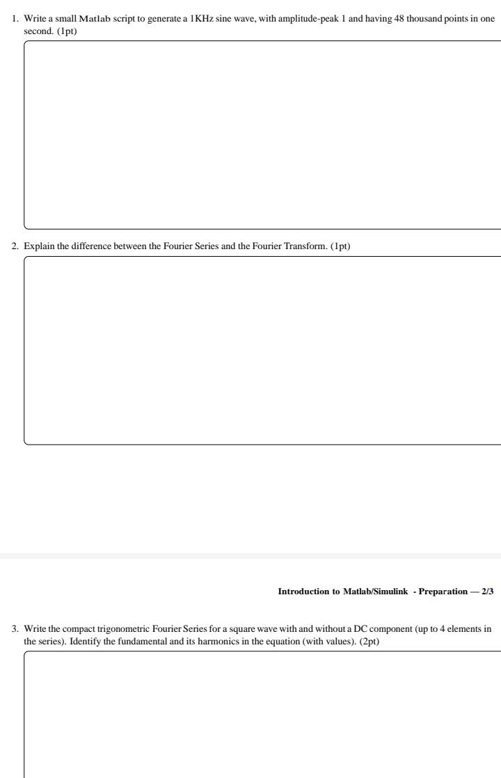 1. Write a small Matlab script to generate a 1KHz | Chegg.com