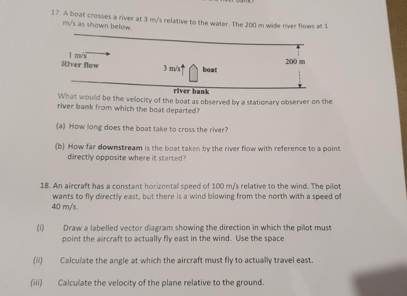 Solved 17. A boat crosses a river at 3 m/s relative to the | Chegg.com