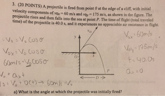 Solved POINTS) A projectile is fired from point 0 at the | Chegg.com