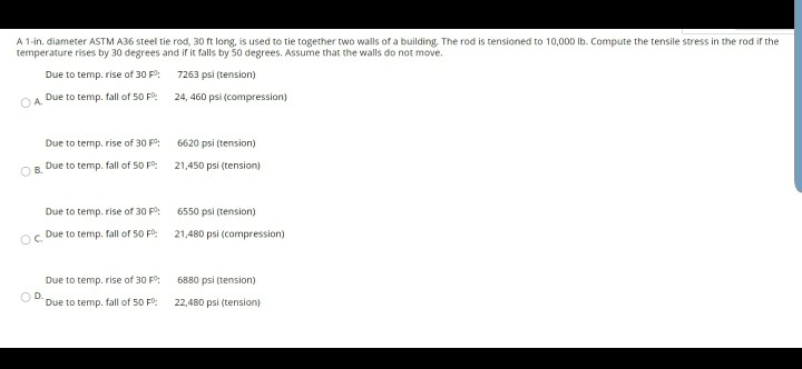 Solved A 1.in. diameter ASTM A36 steel tie rod, 30 ft long, | Chegg.com