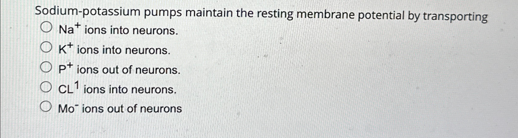 Solved Sodium-potassium pumps maintain the resting membrane | Chegg.com