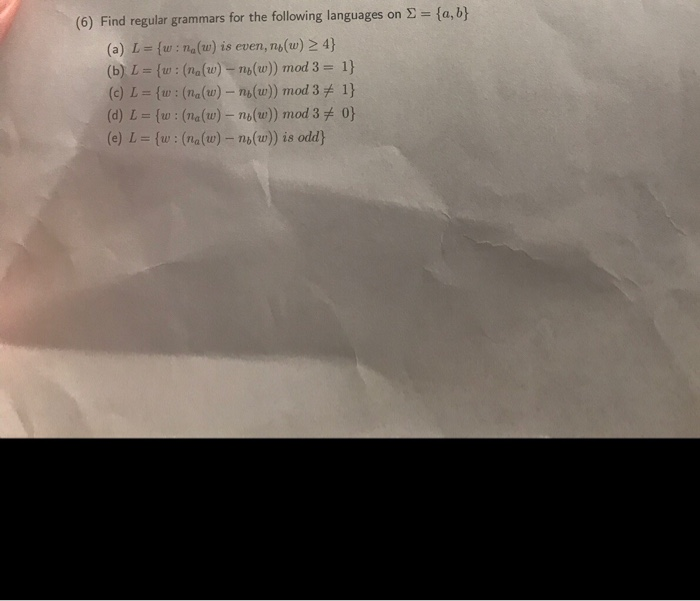 Solved (6) Find regular grammars for the following languages | Chegg.com