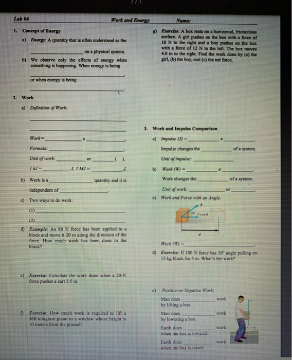 Solved Lab #6 Work and Ener Name: 1. Concept of Energy a) | Chegg.com