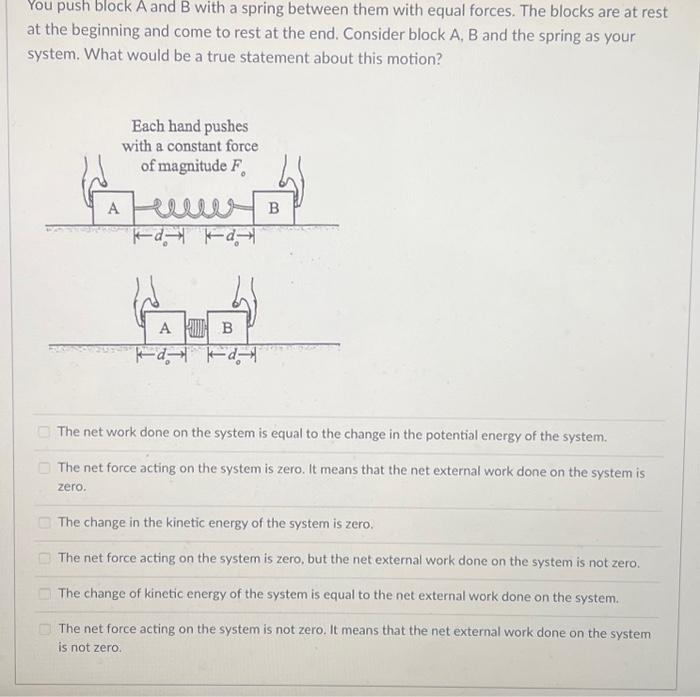 Solved You push block A and B with a spring between them | Chegg.com