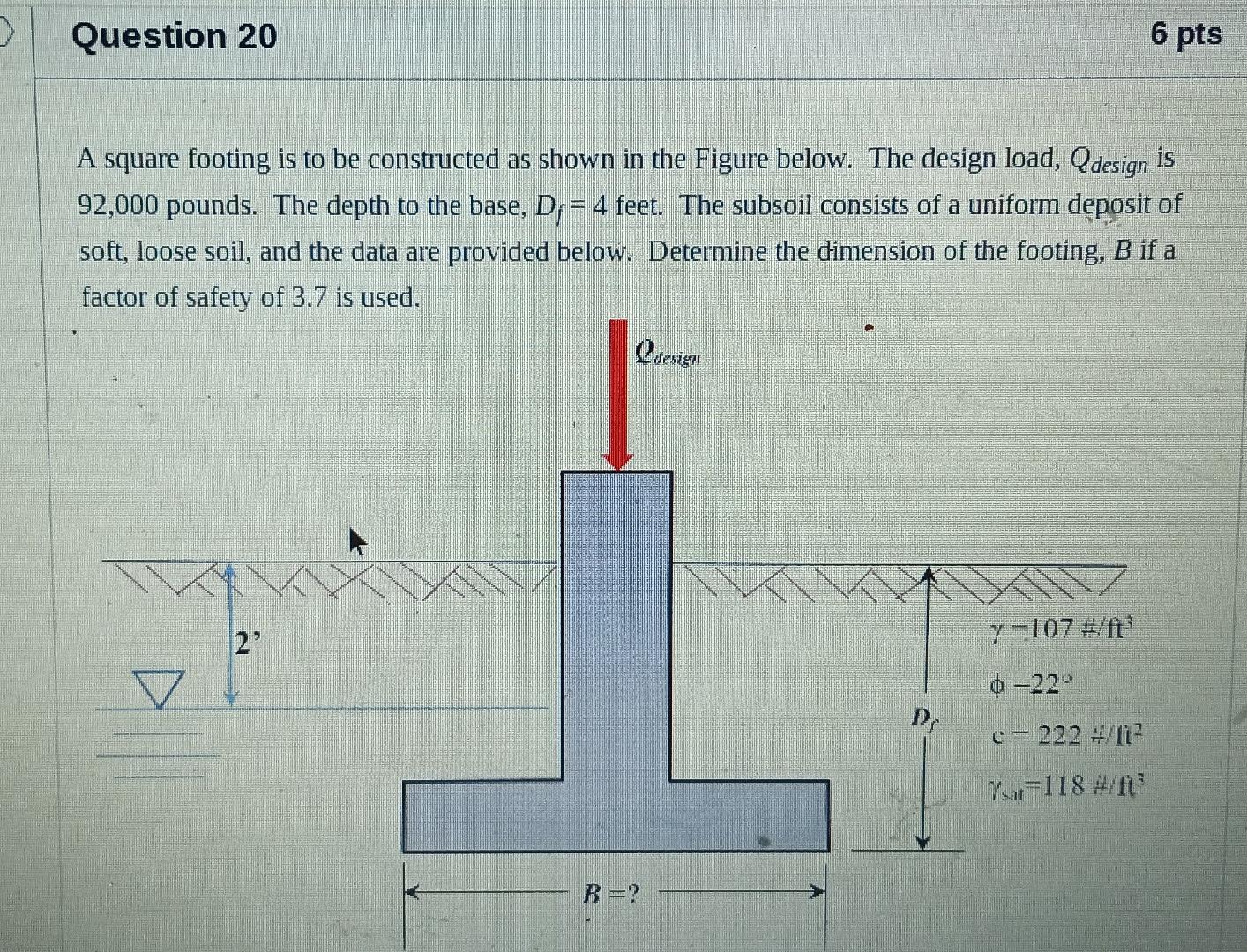 Solved A square footing is to be constructed as shown in the | Chegg.com