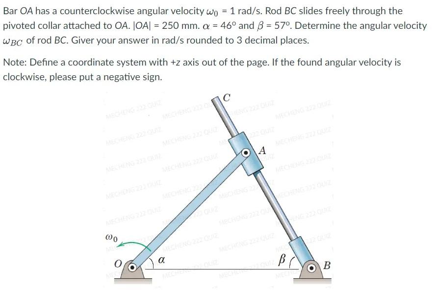 Solved Bar OA has a counterclockwise angular velocity | Chegg.com