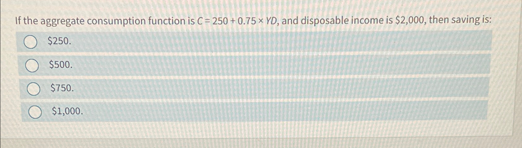Solved If the aggregate consumption function is | Chegg.com