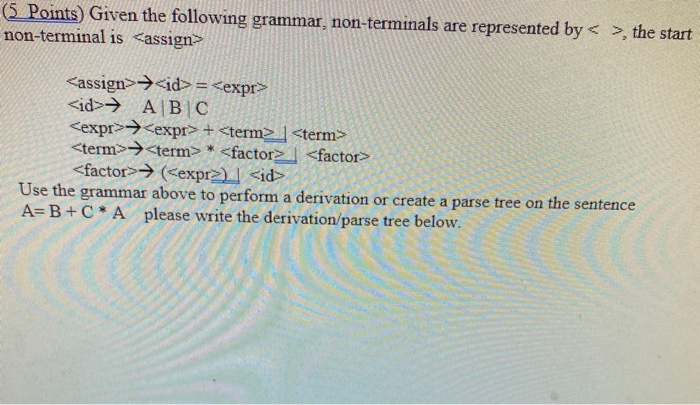 Solved (5 Points) Given the following grammar, non-terminals | Chegg.com
