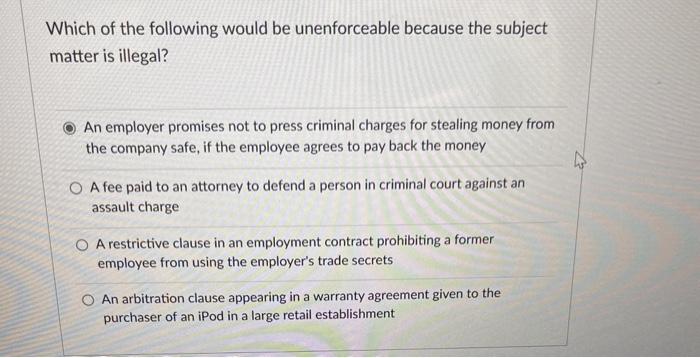 Solved Which of the following would be unenforceable because | Chegg.com