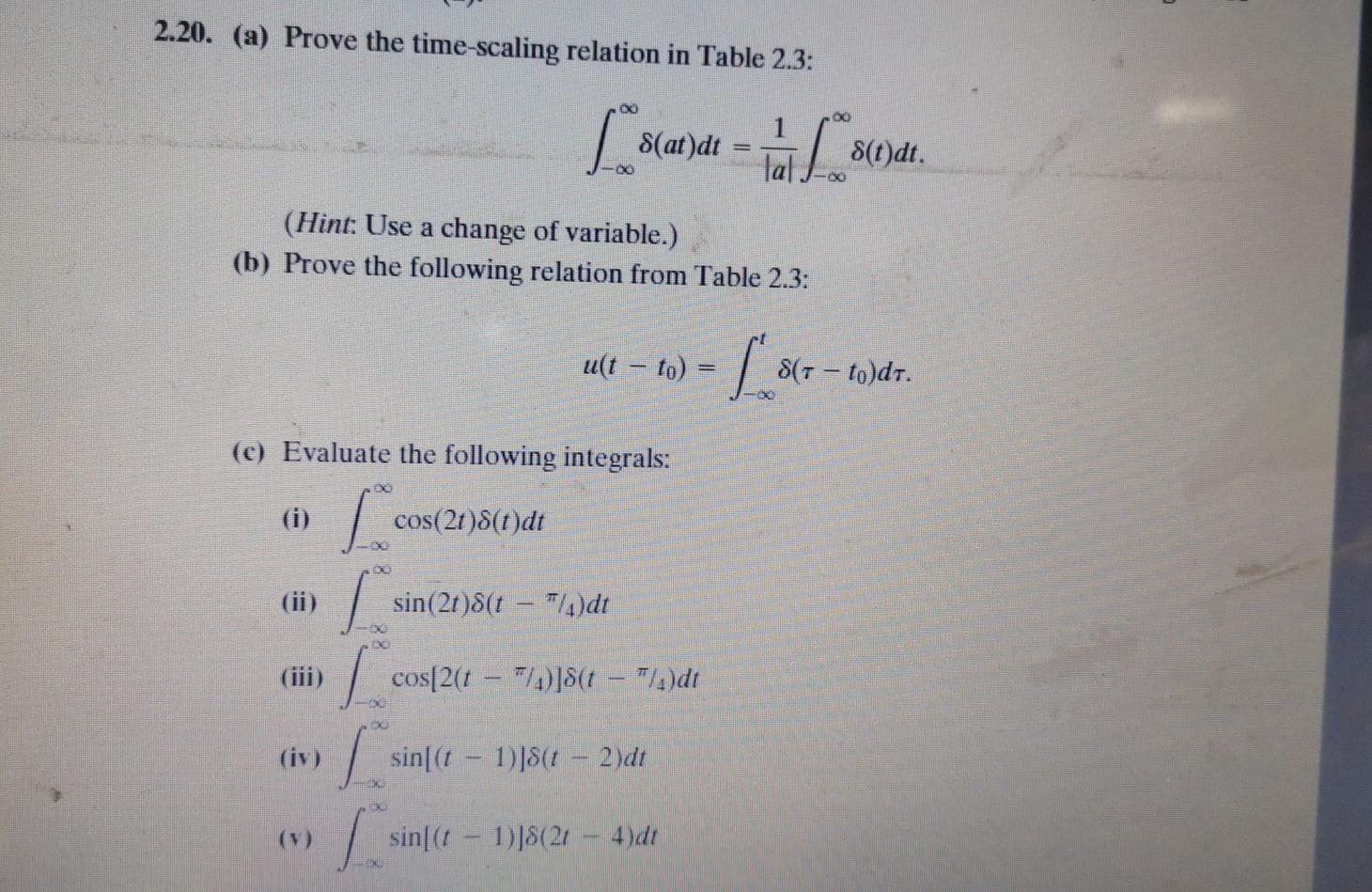 Solved 2.20. (a) Prove the time-scaling relation in Table | Chegg.com