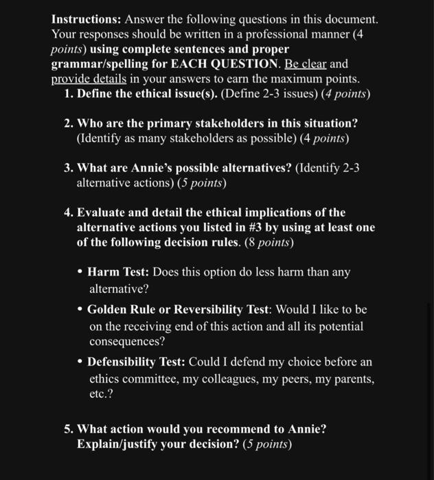 Solved Instructions: Read the following case. Annie, | Chegg.com