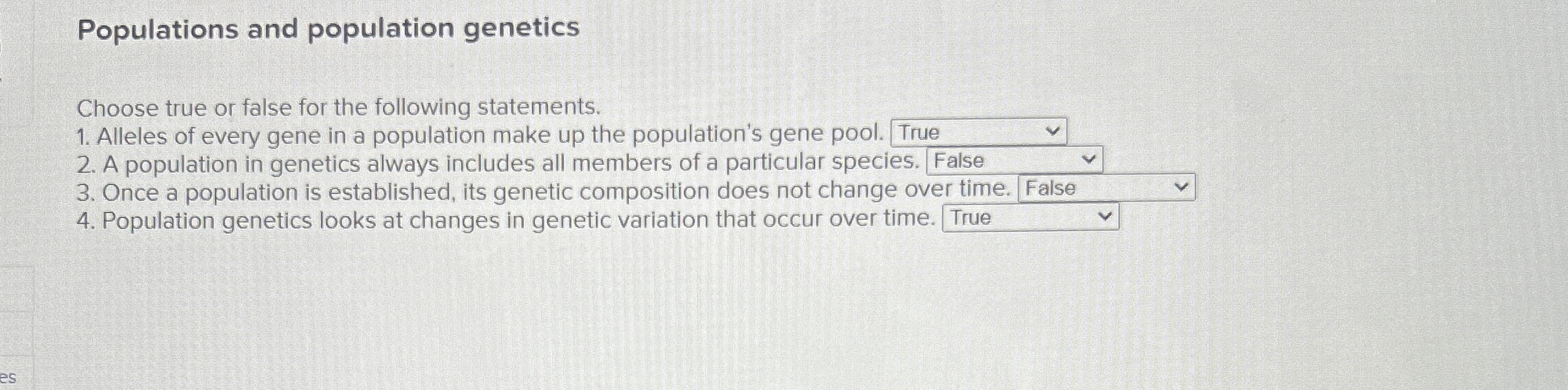 Solved Populations and population geneticsChoose true or | Chegg.com