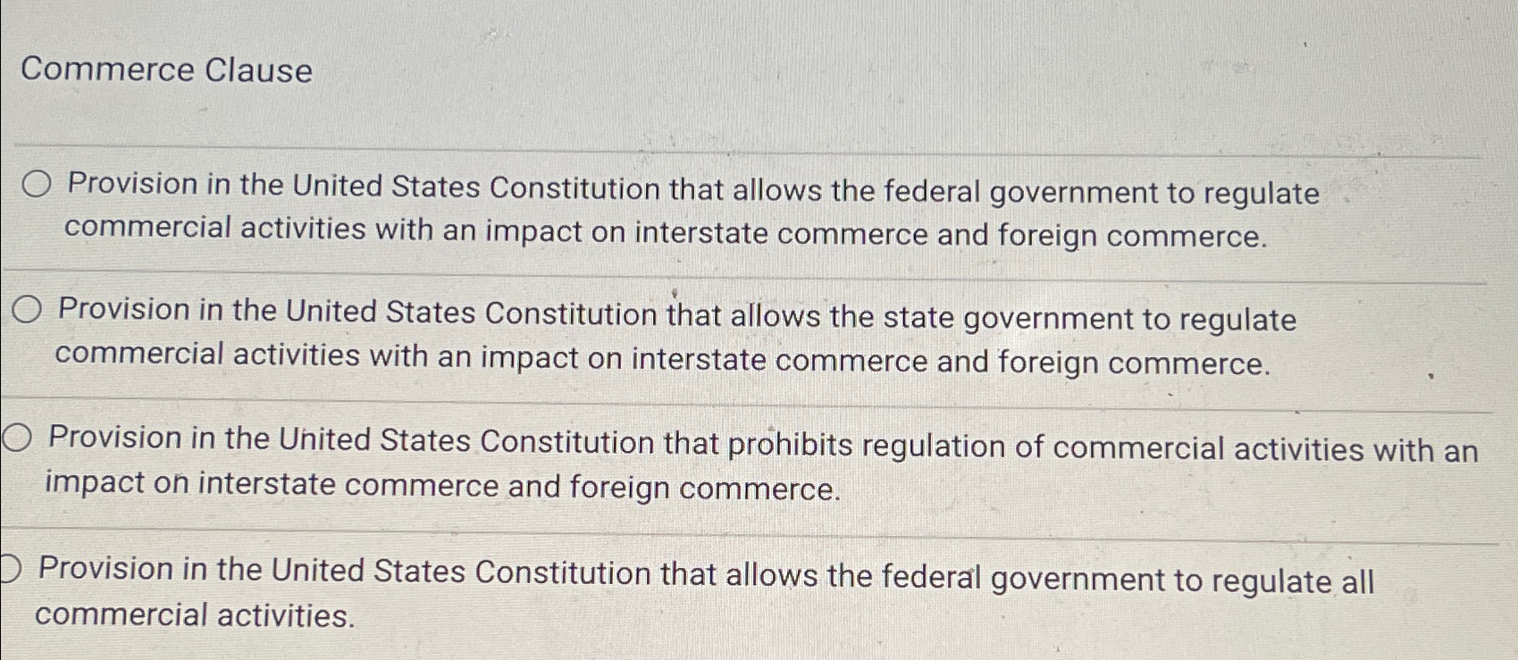 Solved Commerce ClauseProvision in the United States | Chegg.com