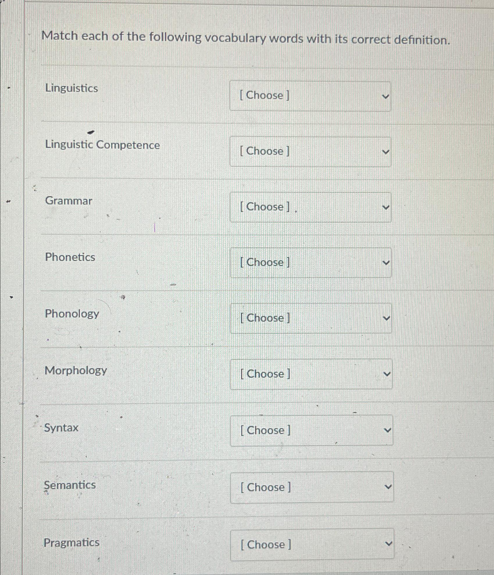 Solved Match each of the following vocabulary words with its | Chegg.com