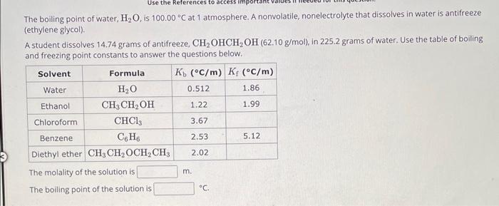 Solved The boiling point of water, H2O, is 100.00∘C at 1 | Chegg.com