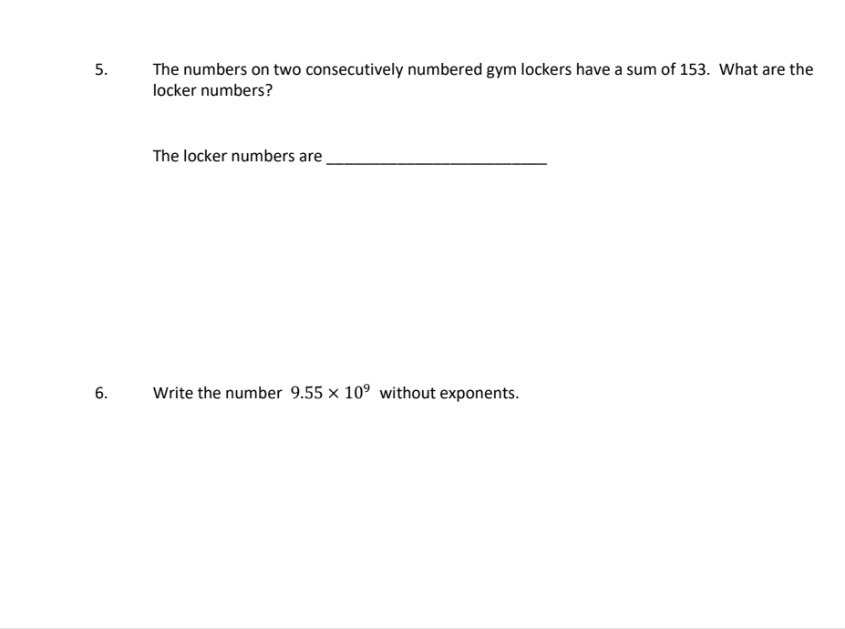 Solved 5. The numbers on two consecutively numbered gym | Chegg.com
