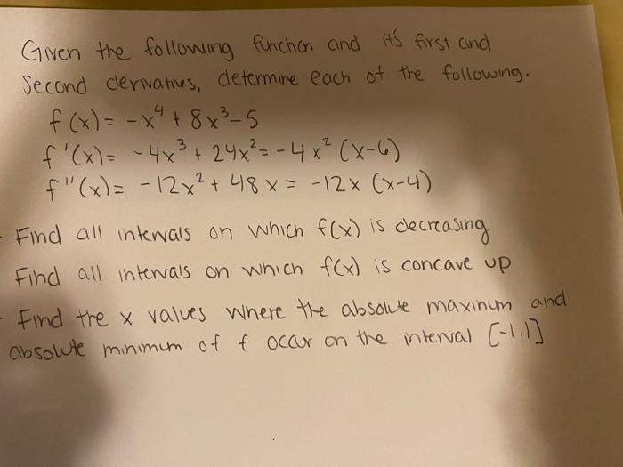 Solved Given the following function and it's first and | Chegg.com