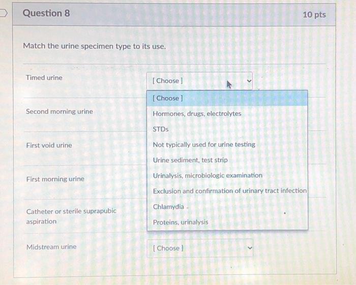 Solved Match the urine specimen type to its use. Timed urine | Chegg.com