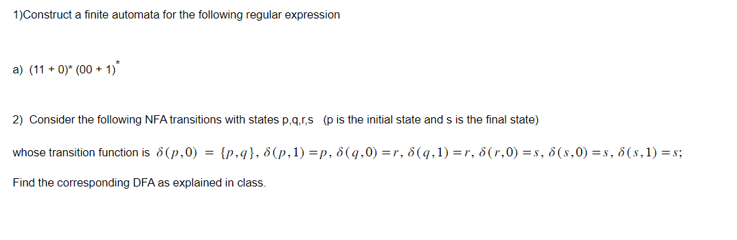 Construct a finite automata for the following regular | Chegg.com