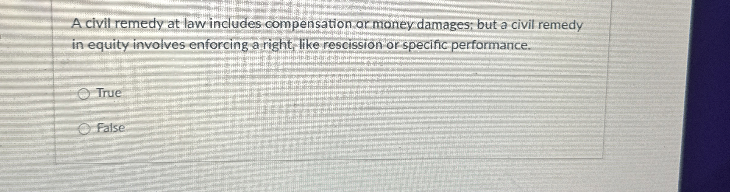 Solved A civil remedy at law includes compensation or money | Chegg.com