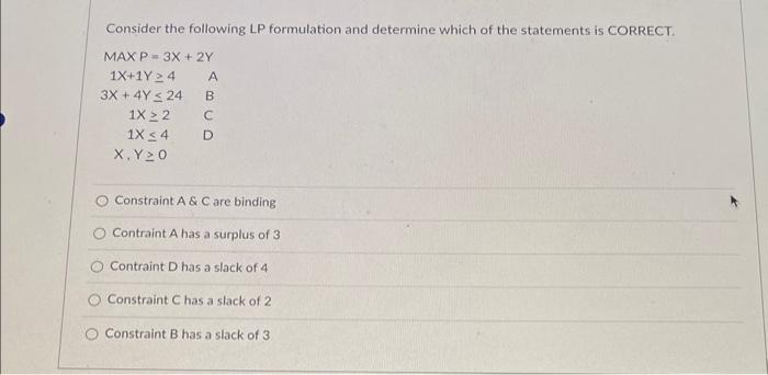 Solved Consider the following LP formulation and determine | Chegg.com