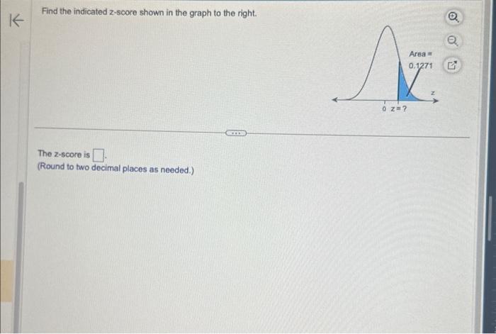 Solved Find the indicated z-score shown in the graph to the | Chegg.com