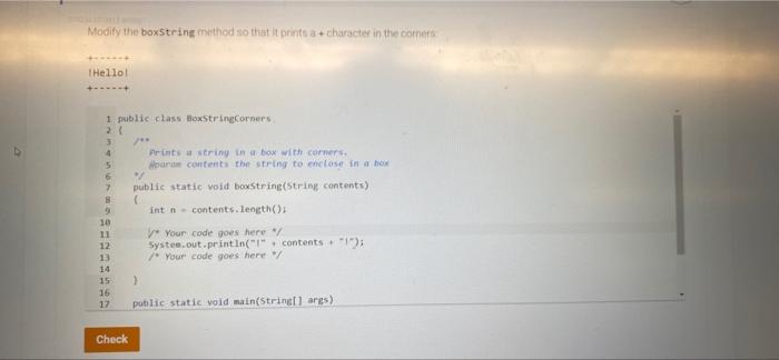 Solved Modify the boxString method so that it rints a | Chegg.com