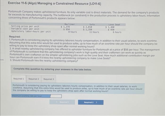 Solved Exercise 11-6 (Algo) Managing a Constrained Resource | Chegg.com