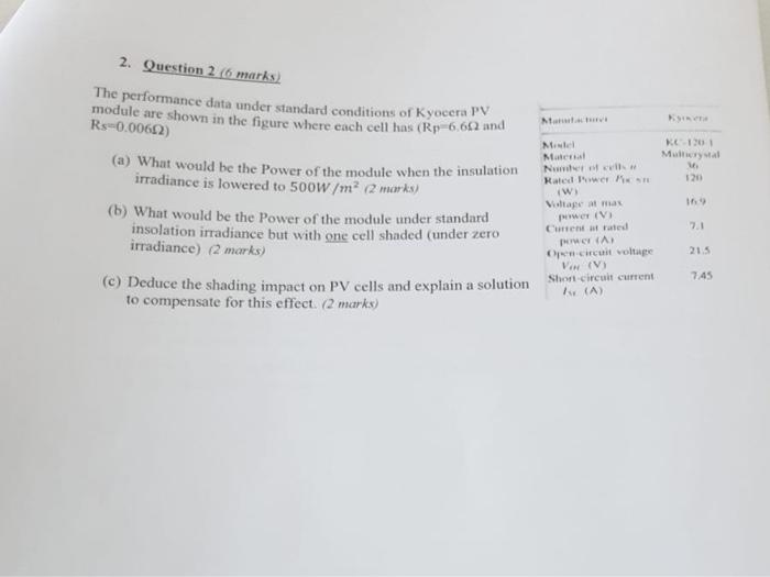 Solved 2. Quection 2 (6 marks) The performance data under | Chegg.com