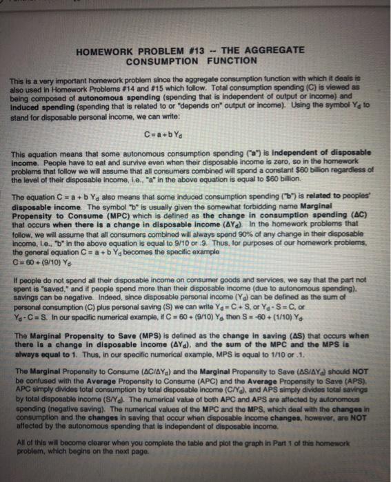 Solved HOMEWORK PROBLEM #13 THE AGGREGATE CONSUMPTION | Chegg.com