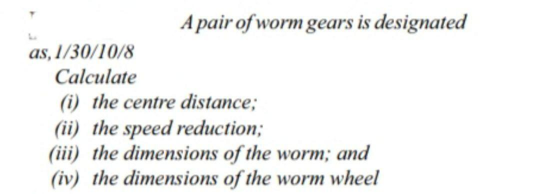 Solved A pair of worm gears is designated as, 1/30/10/8 | Chegg.com