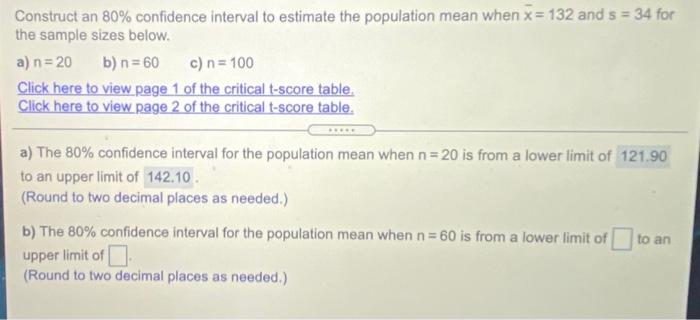 Solved Construct an 80% confidence interval to estimate the | Chegg.com