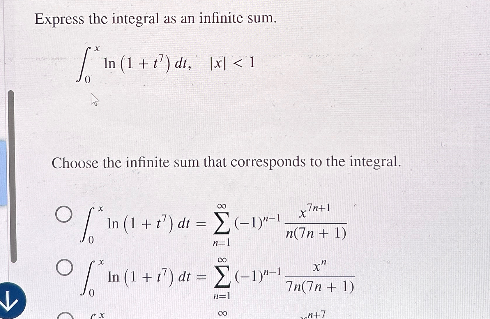 Solved Express the integral as an infinite | Chegg.com
