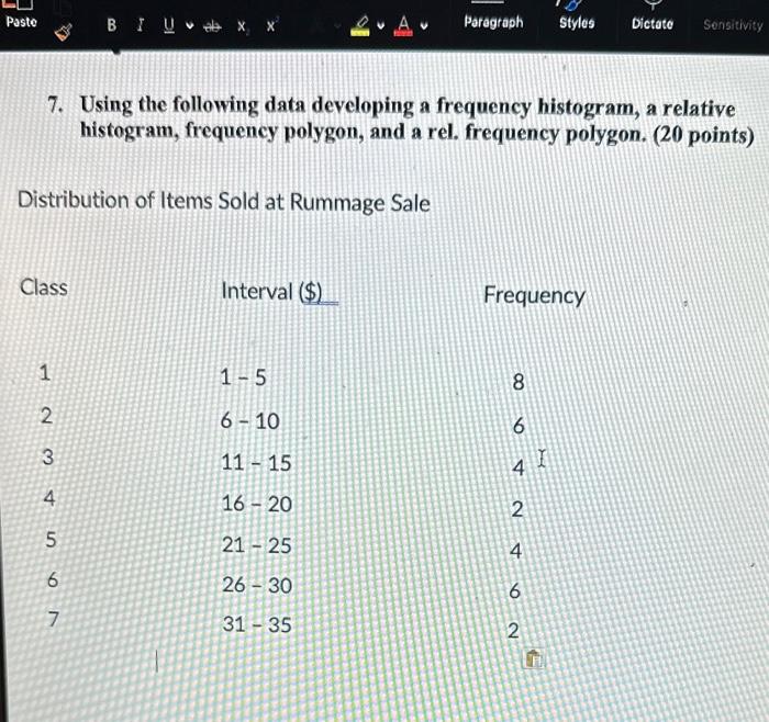 Solved 7. Using the following data developing a frequency | Chegg.com